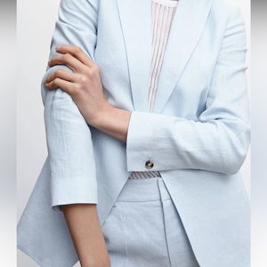 Mango | Jackets & Coats | Mango Light Blue Linen Blazer | Poshmark